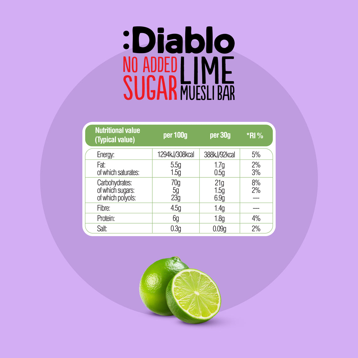 DIABLO LIME MUESLI BAR – Diablo Sugar Free