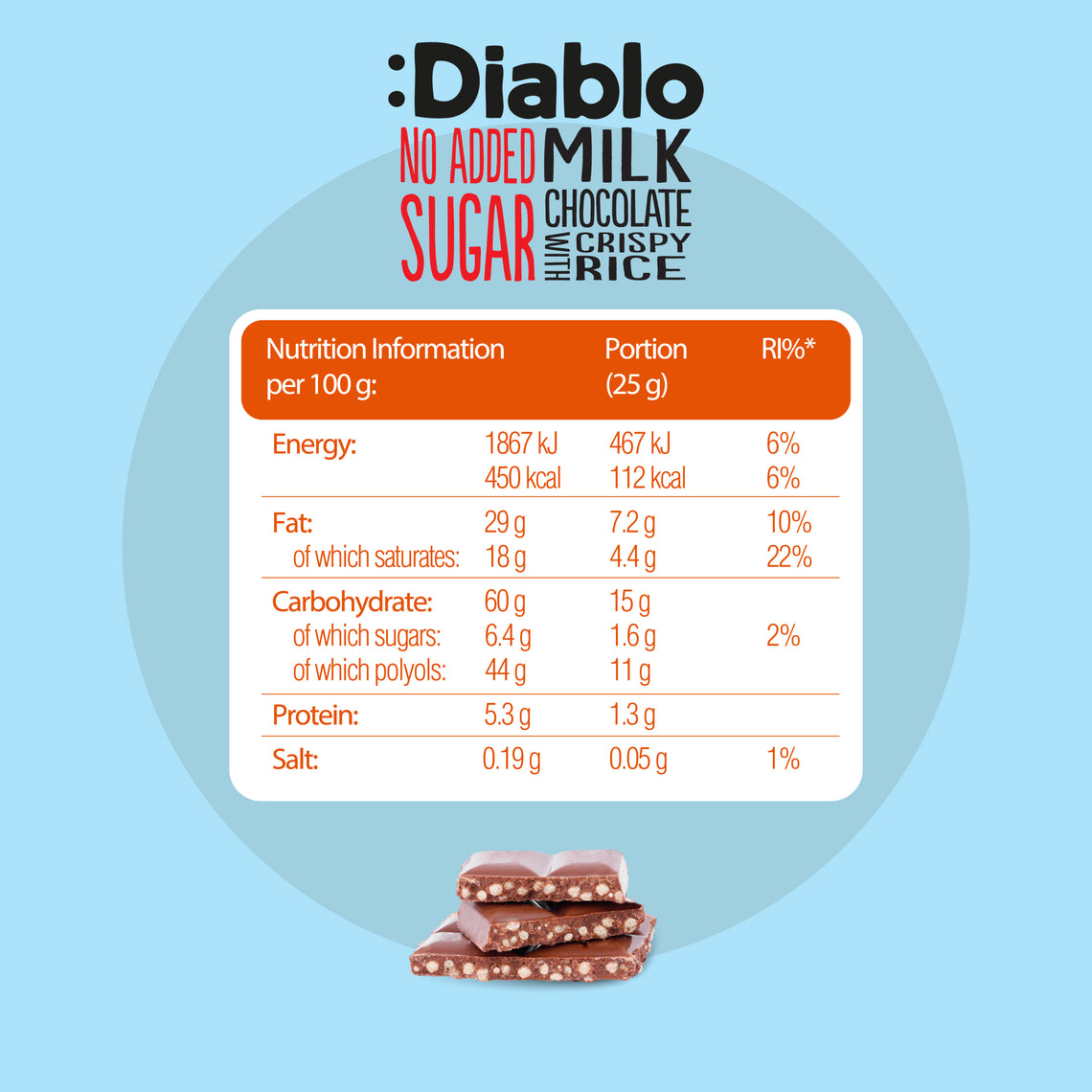 Milk Chocolate with Crispy Rice with Stevia (75g) – Diablo Sugar Free