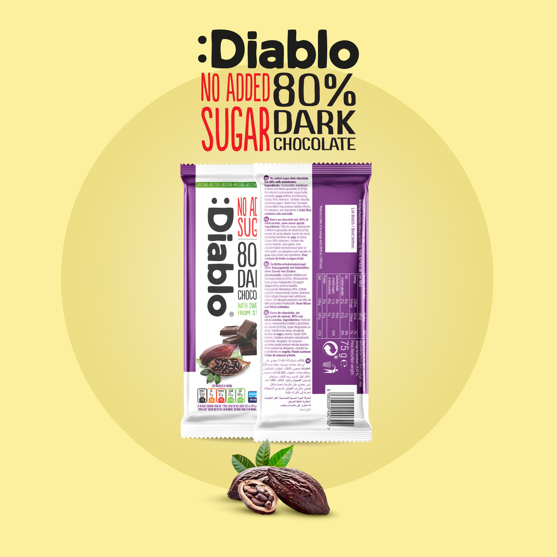 Dark Chocolate 80% with Stevia (75g) – Diablo Sugar Free